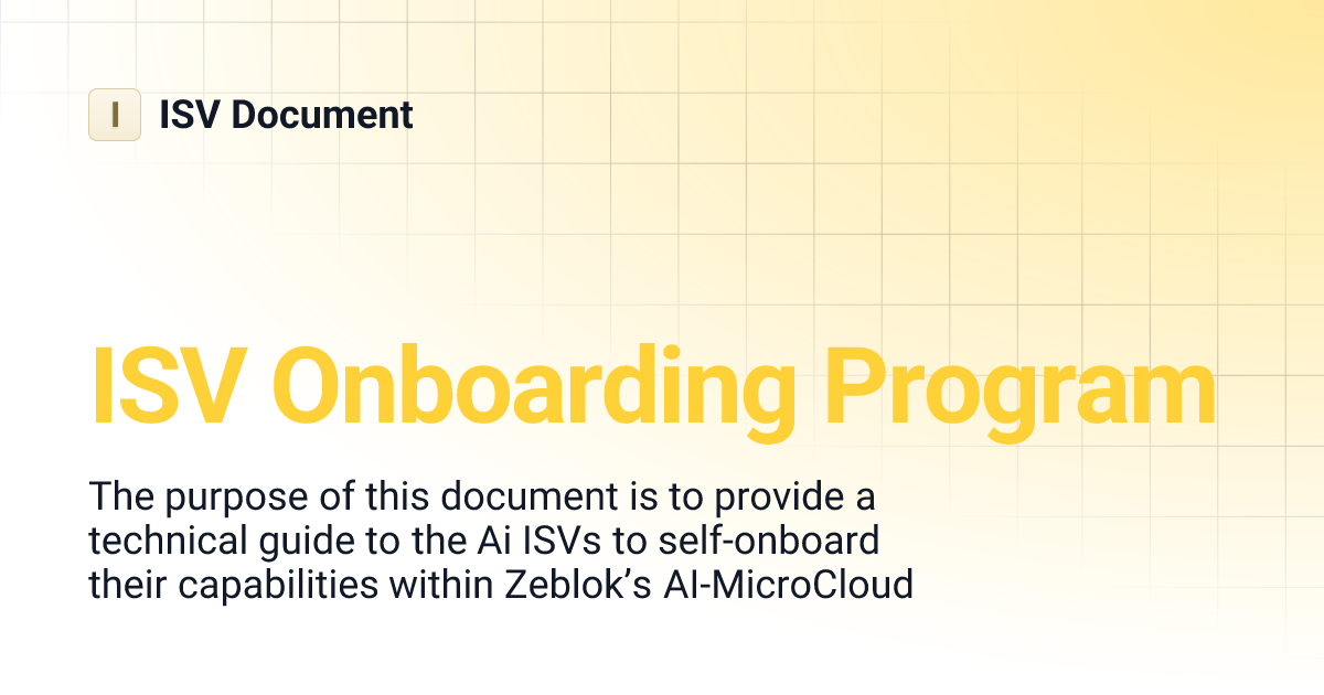 ISV Onboarding Program | ISV Document